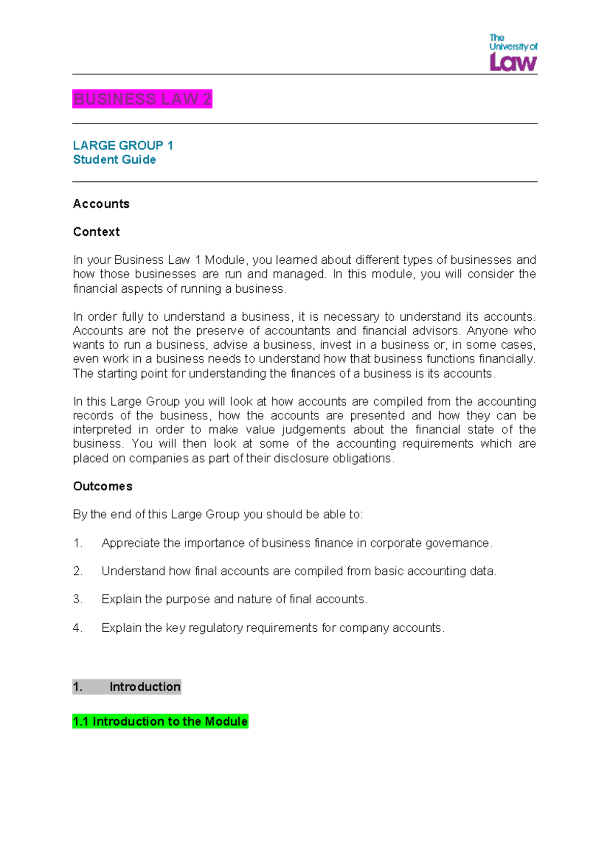 BUSINESS LAW 2 LARGE GROUP 1: Financial Aspects & Accounts Guide - Studocu