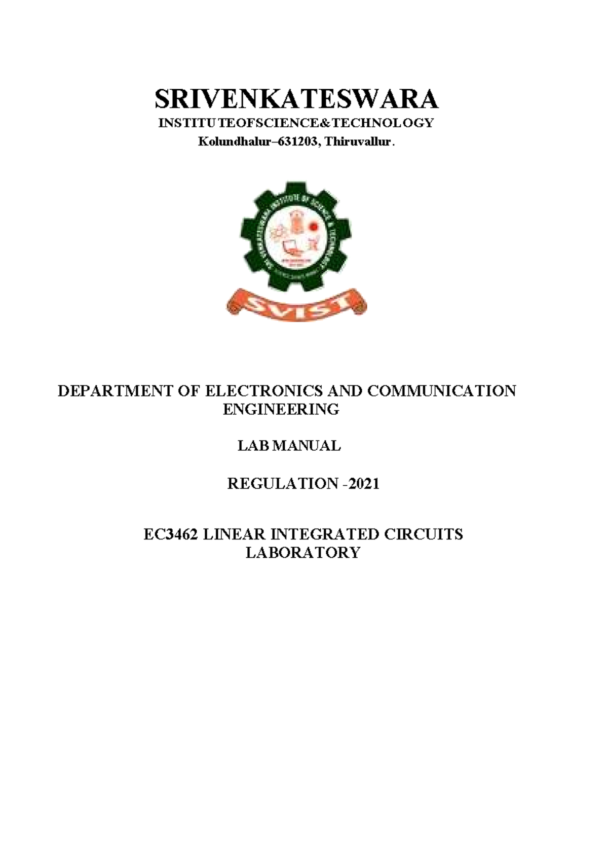 EC3462 Linear Integrated Circuits Laboratory Manual - Studocu