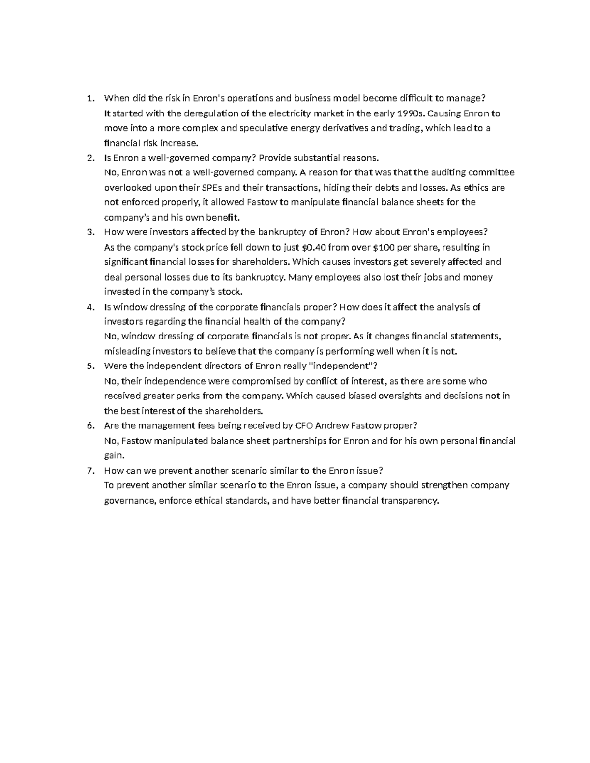 Enron Case Study: Governance Failures and Financial Risks Analysis ...