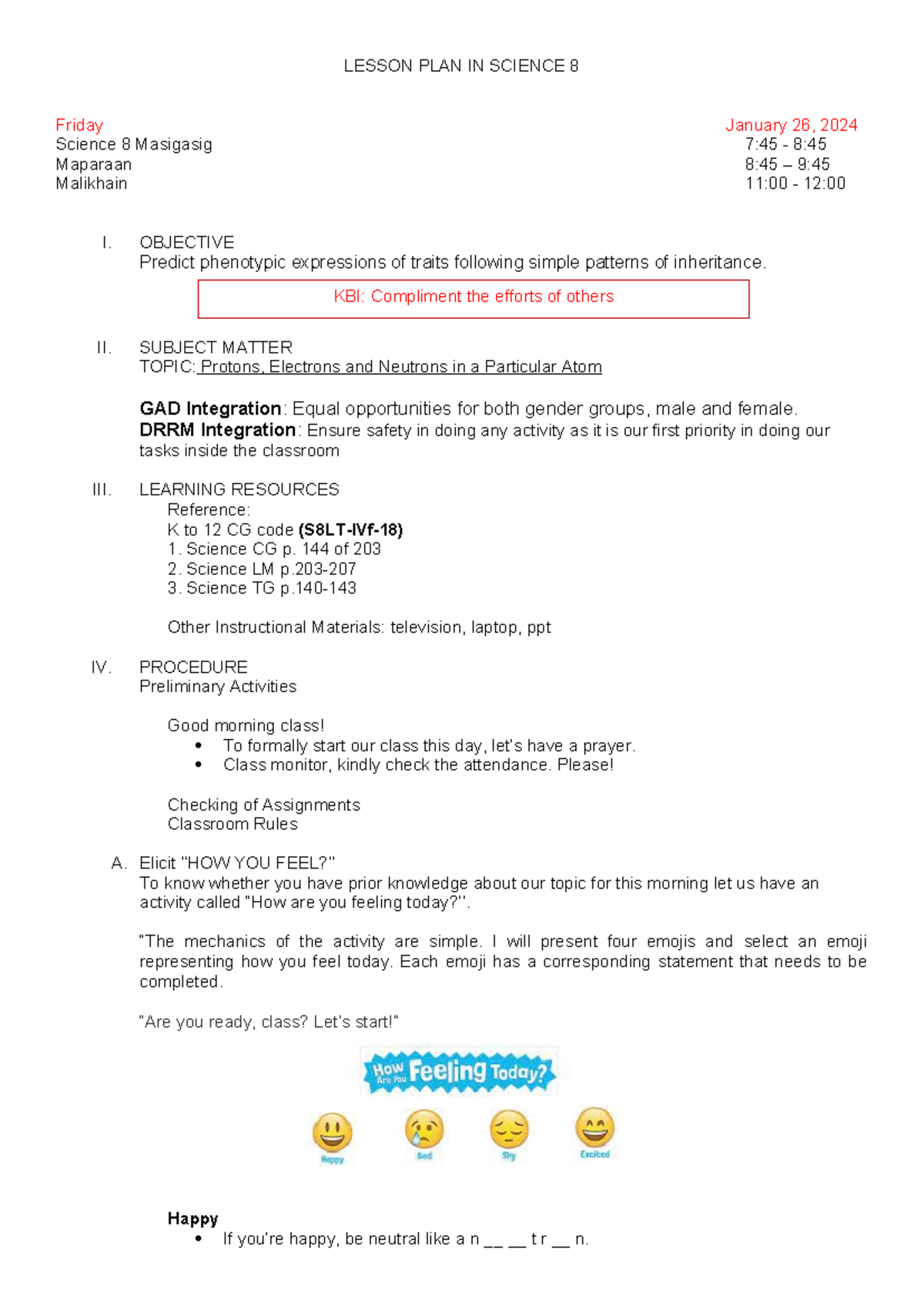 LESSON PLAN IN SCIENCE 8: Understanding Atoms and Their Particles - Studocu