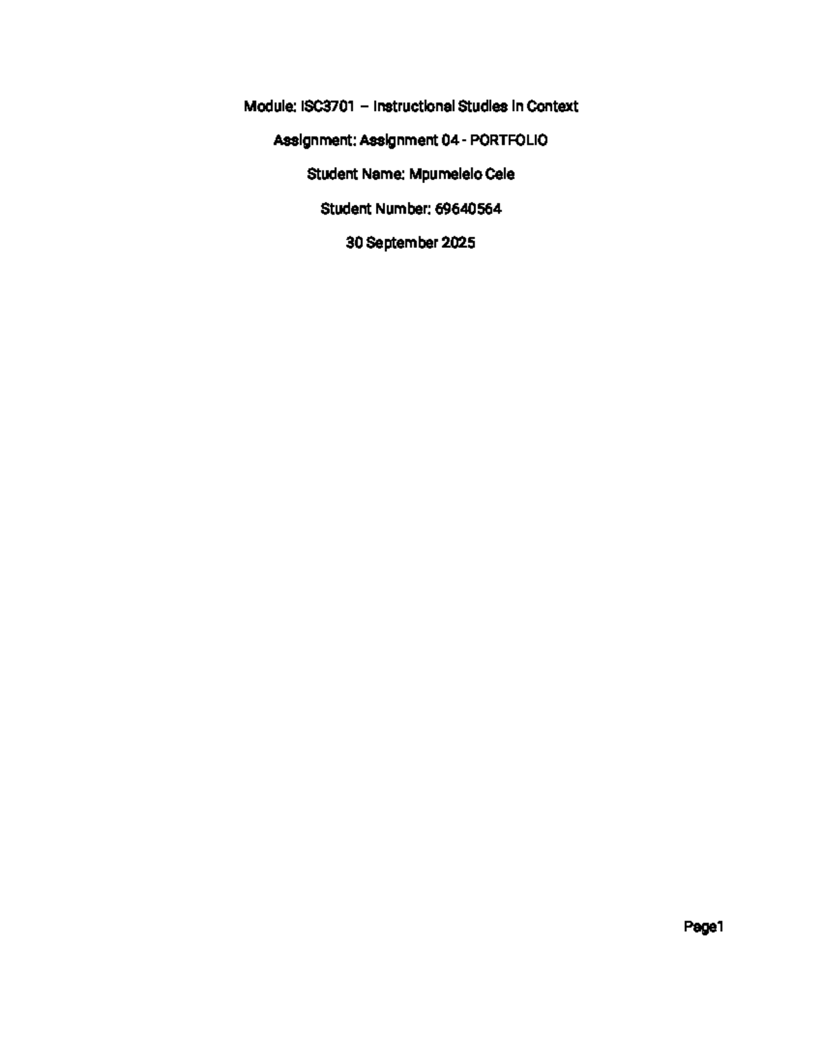 Assignment 04 Portfolio for ISC3701: Reflective Teaching Practices ...