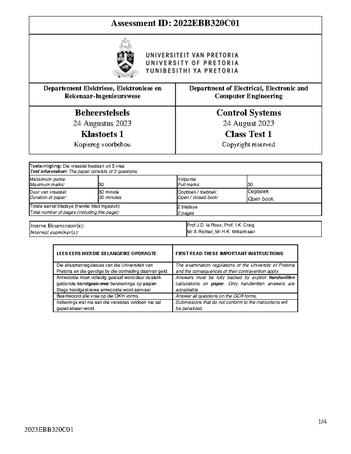 2023EBB320C01 - EBB Class Test 1: Control Systems Overview - Studocu
