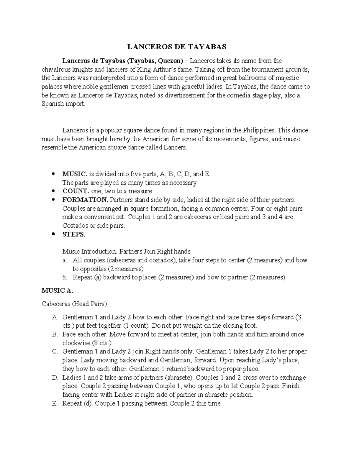 Lanceros de Tayabas Dance: A Cultural Overview and Instructions - Studocu