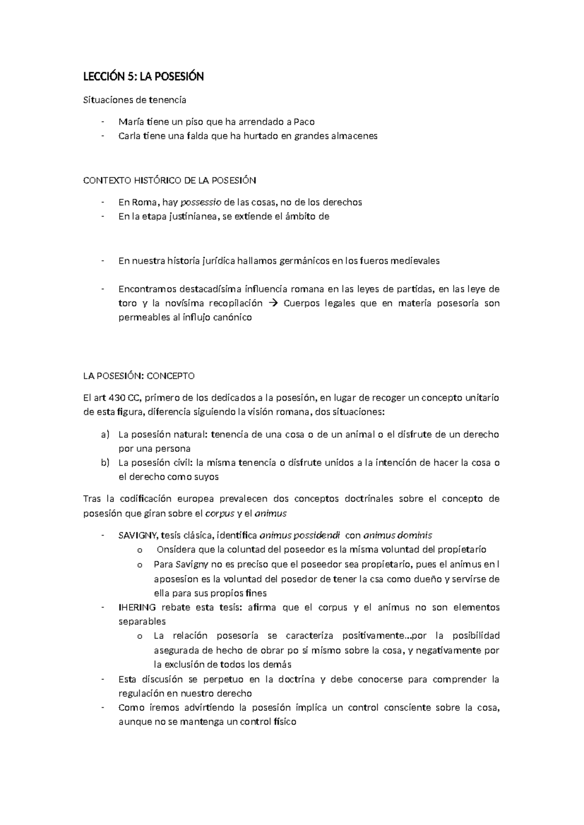 Tema 5: Resumen sobre la Posesión y su Contexto Jurídico - Studocu