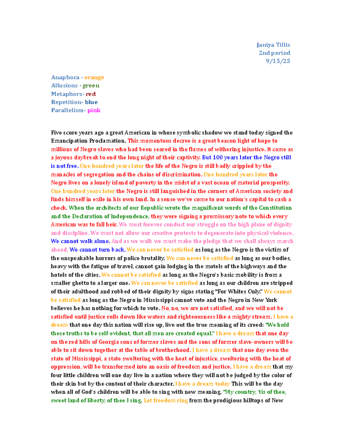 ENG 101: I Have a Dream Speech Annotations and Analysis - Studocu