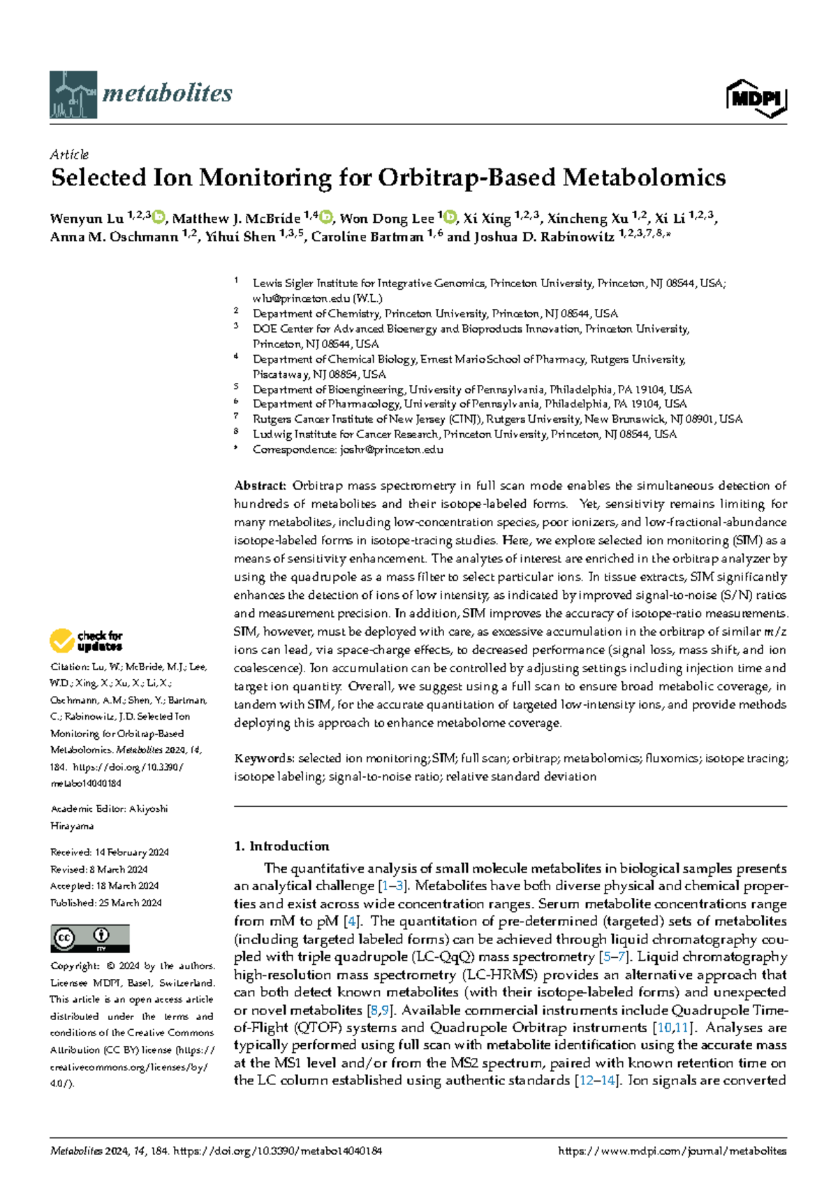 Selected Ion Monitoring for Enhanced Metabolomics: Metabolites 2024, 14 ...