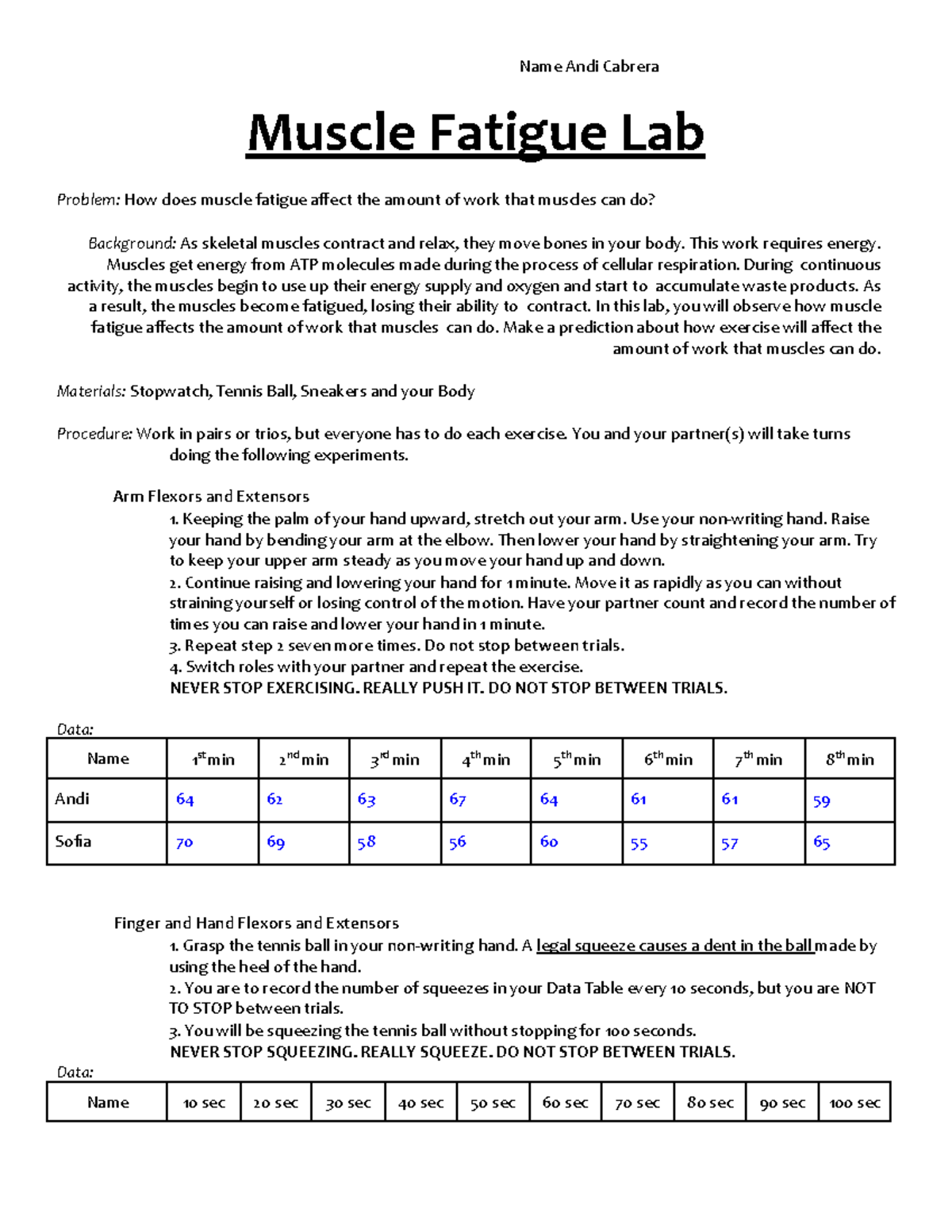 Muscle fatigue lab 1 - These are my notes. My notes are based of off my ...