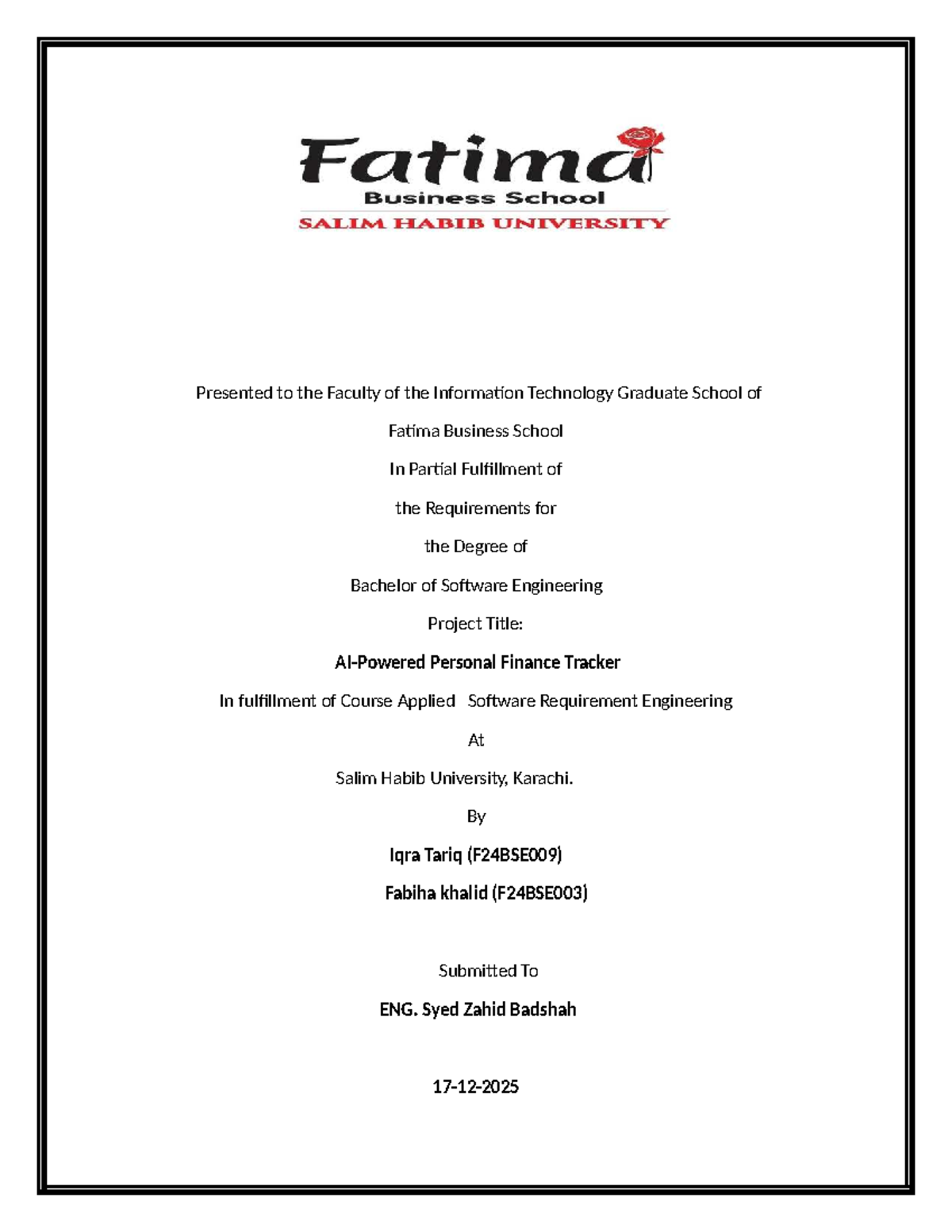AI Personal Finance Tracker - Final Year Project (F24BSE) - Studocu