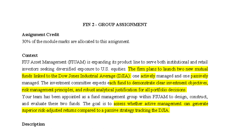 FIN2 - 2025 Group Assignment: Designing Active & Passive Funds - Studocu