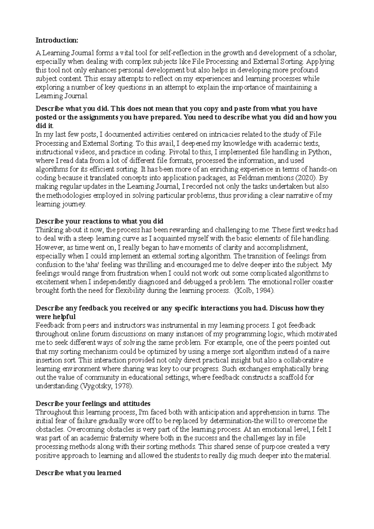 CS3303 Learning Journal Reflection on Unit 7: File Processing Insights ...