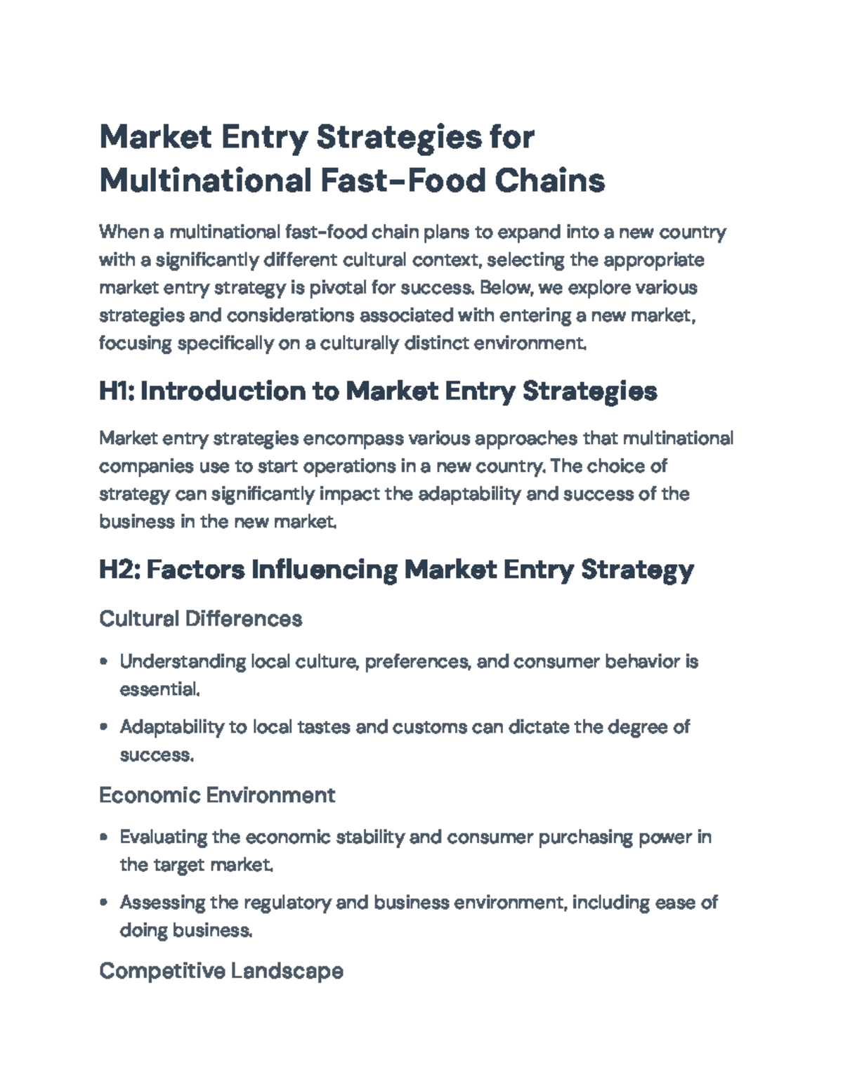 Market Entry Strategies for Multinational Fast-Food Chains: A Case ...