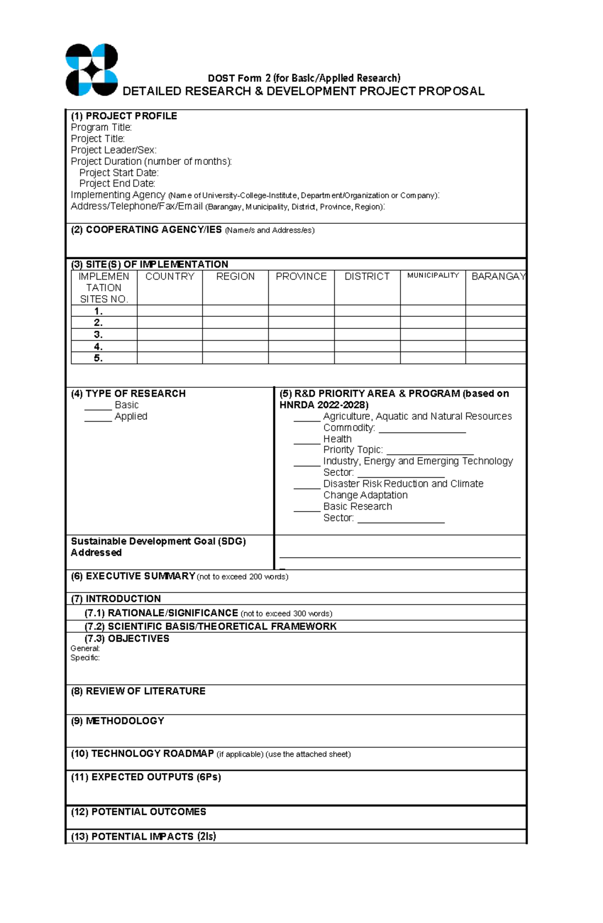 DOST Form 2: Detailed Research Development Project Proposal Guide - Studocu
