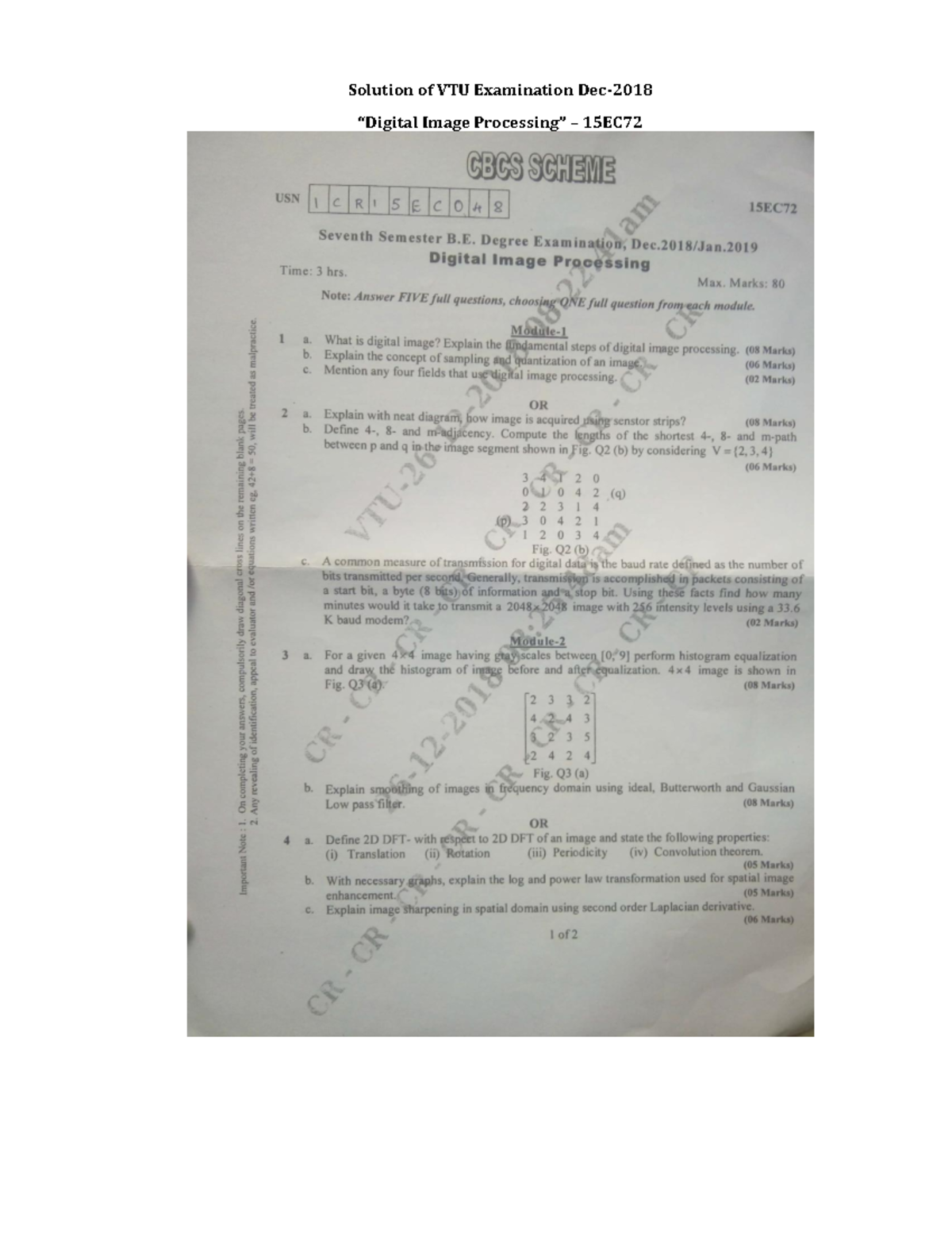 VTU 15EC72 Digital Image Processing Exam Solutions - Dec 2018 - Studocu