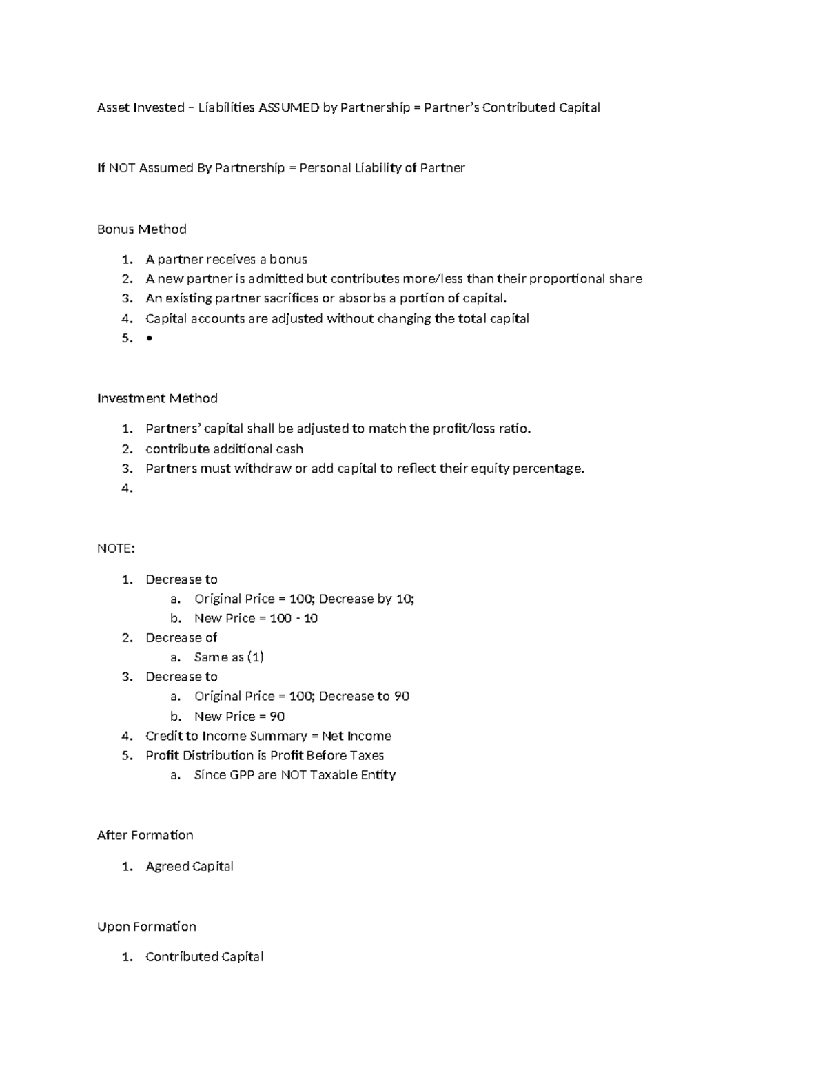 Partnership Capital and Bonus Method Analysis - AST Notes - Studocu