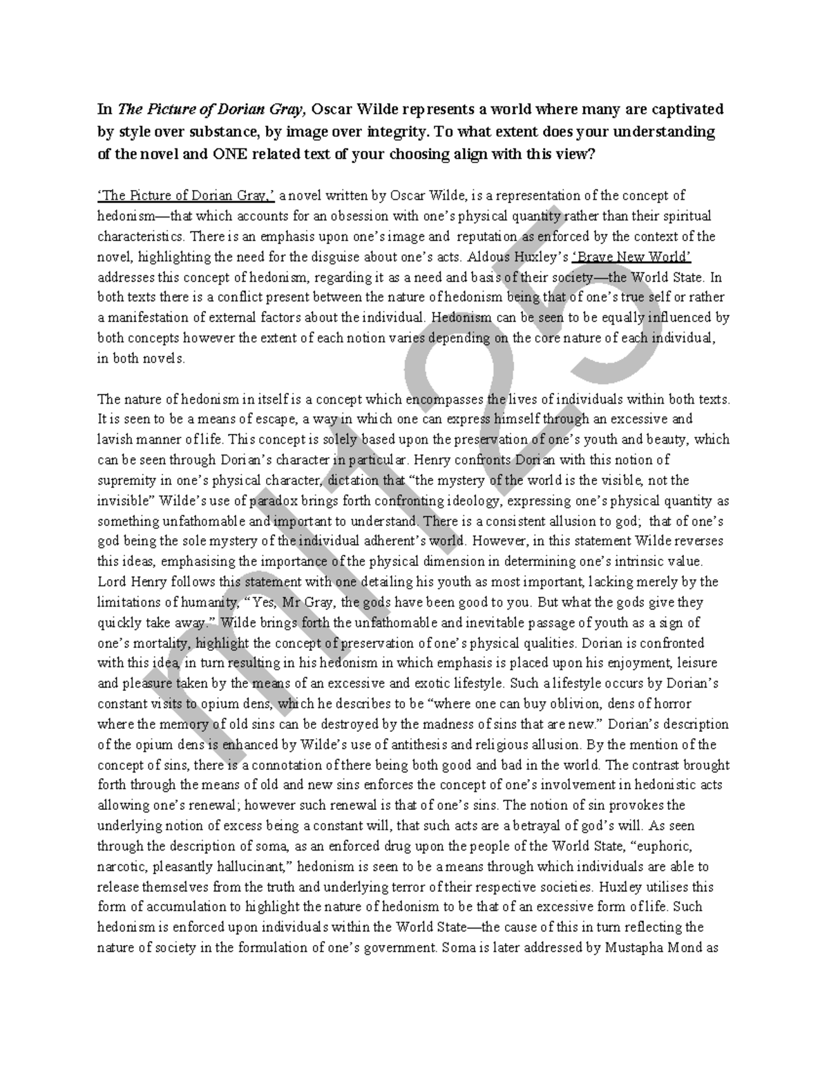 The Picture of Dorian Gray & Brave New World: A Hedonism Analysis Essay ...