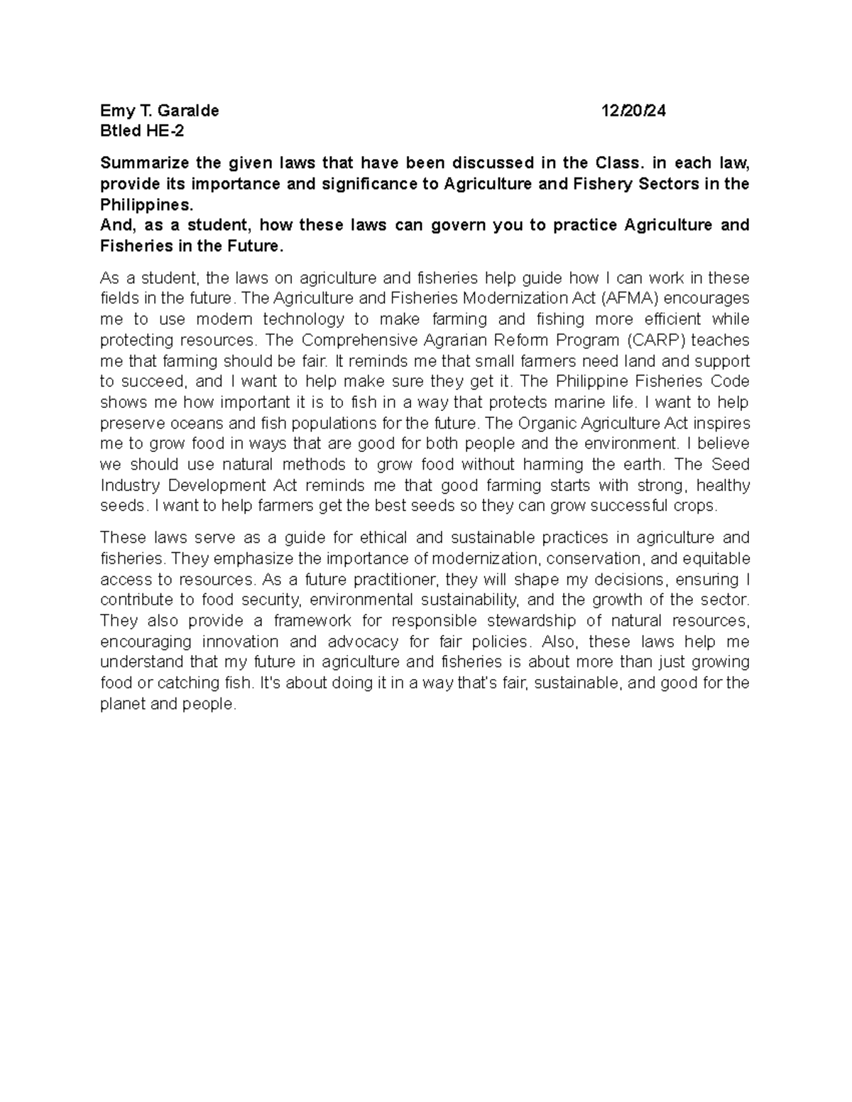 Assignment No - lecture notes about btled - Emy T. Garalde 12/20/ Btled ...