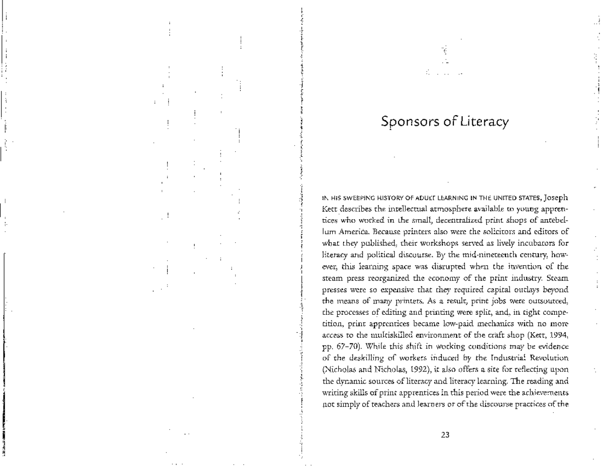 Brandt: Sponsors of Literacy in Adult Learning and Economic Contexts ...