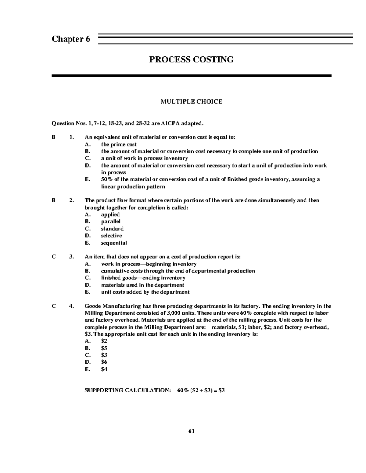 **Chapter 6 - Process Costing: Multiple Choice & Problems Review (ACC ...