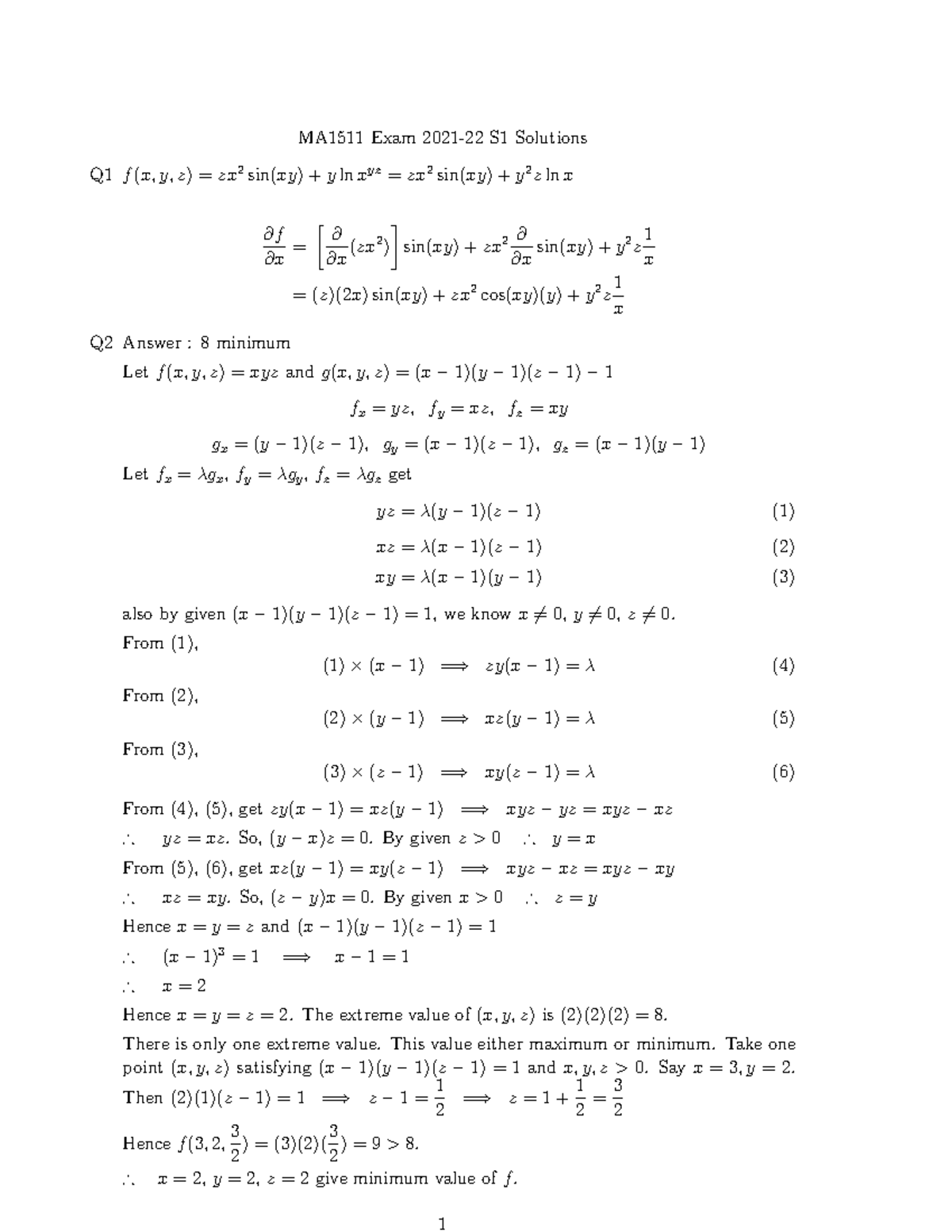 MA1511-2122-S1 Exam Solutions with Detailed Graphical Explanations - Studocu