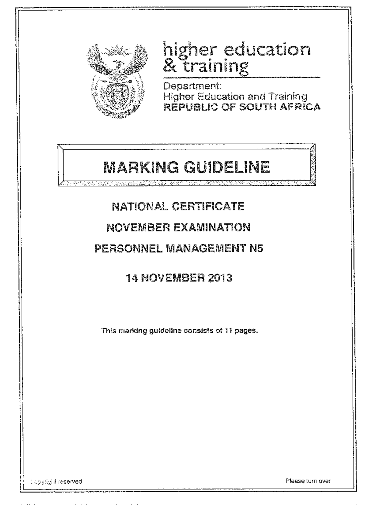 Marking Guidelines for Personnel Management N5 - November 2013 Exam ...