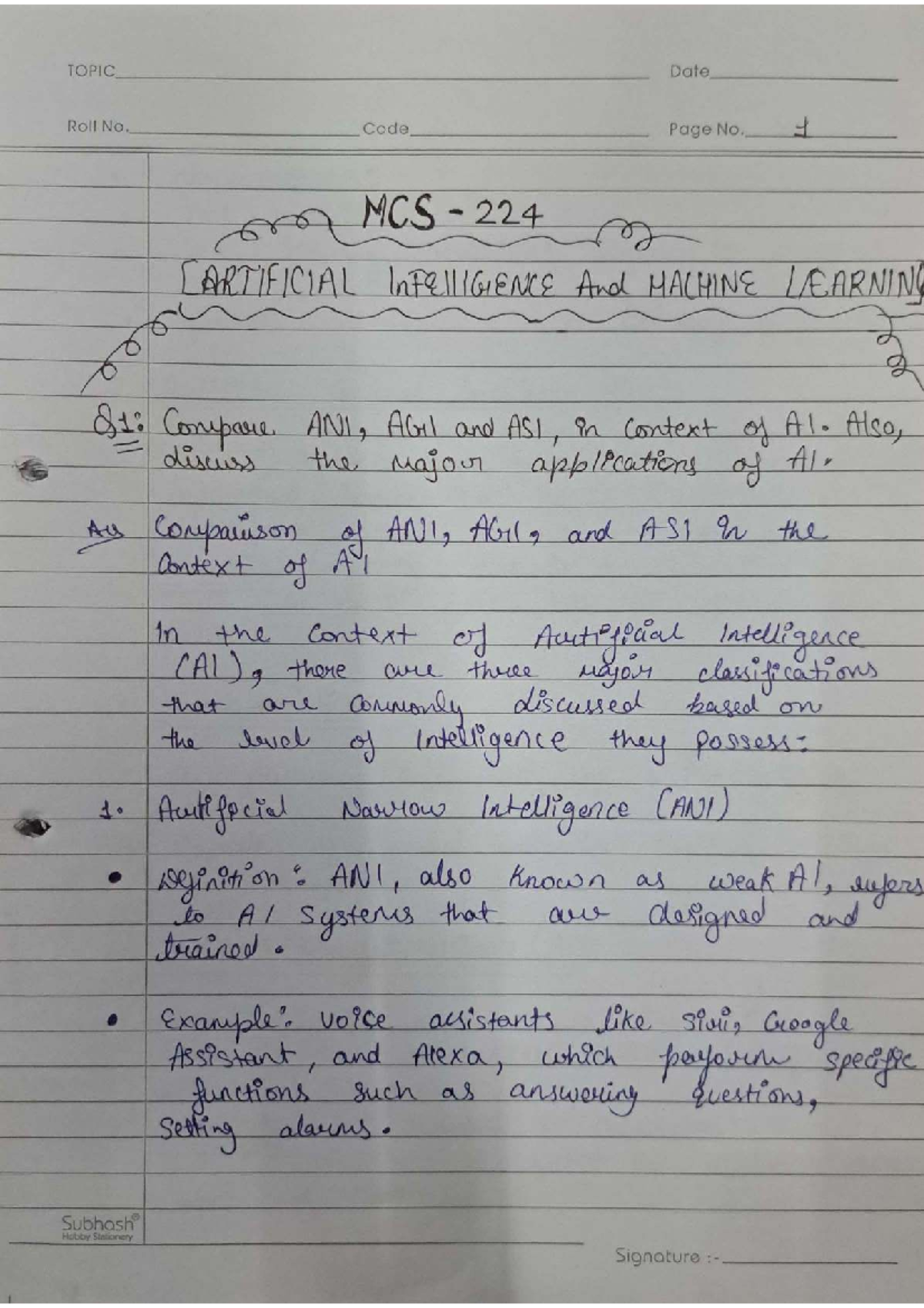 MCS-224 Assignment: AI, ML, and DL Concepts Explained - Studocu