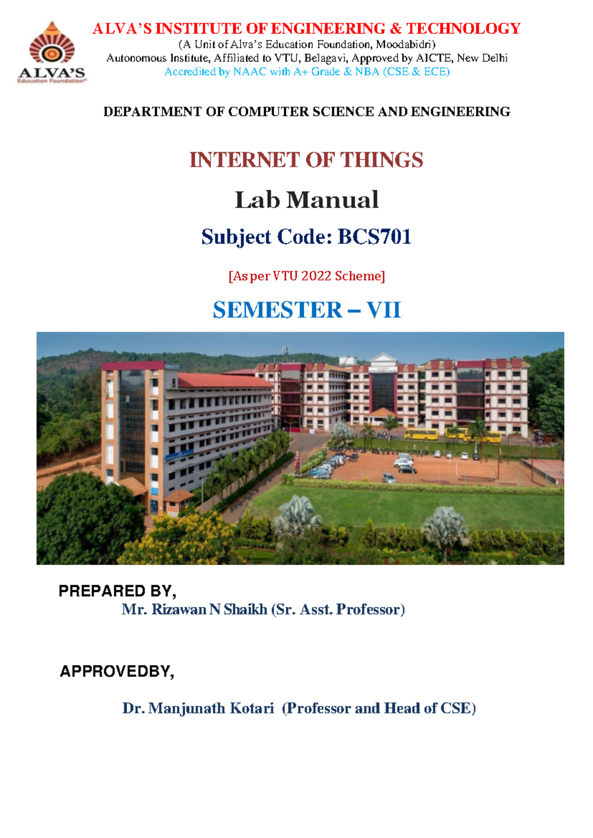 IoT Lab Manual for BCS701 - Semester VII (VTU 2022) - Studocu