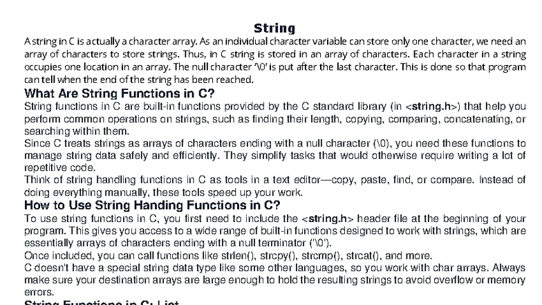 String Functions in C: Comprehensive Guide and Examples - Studocu
