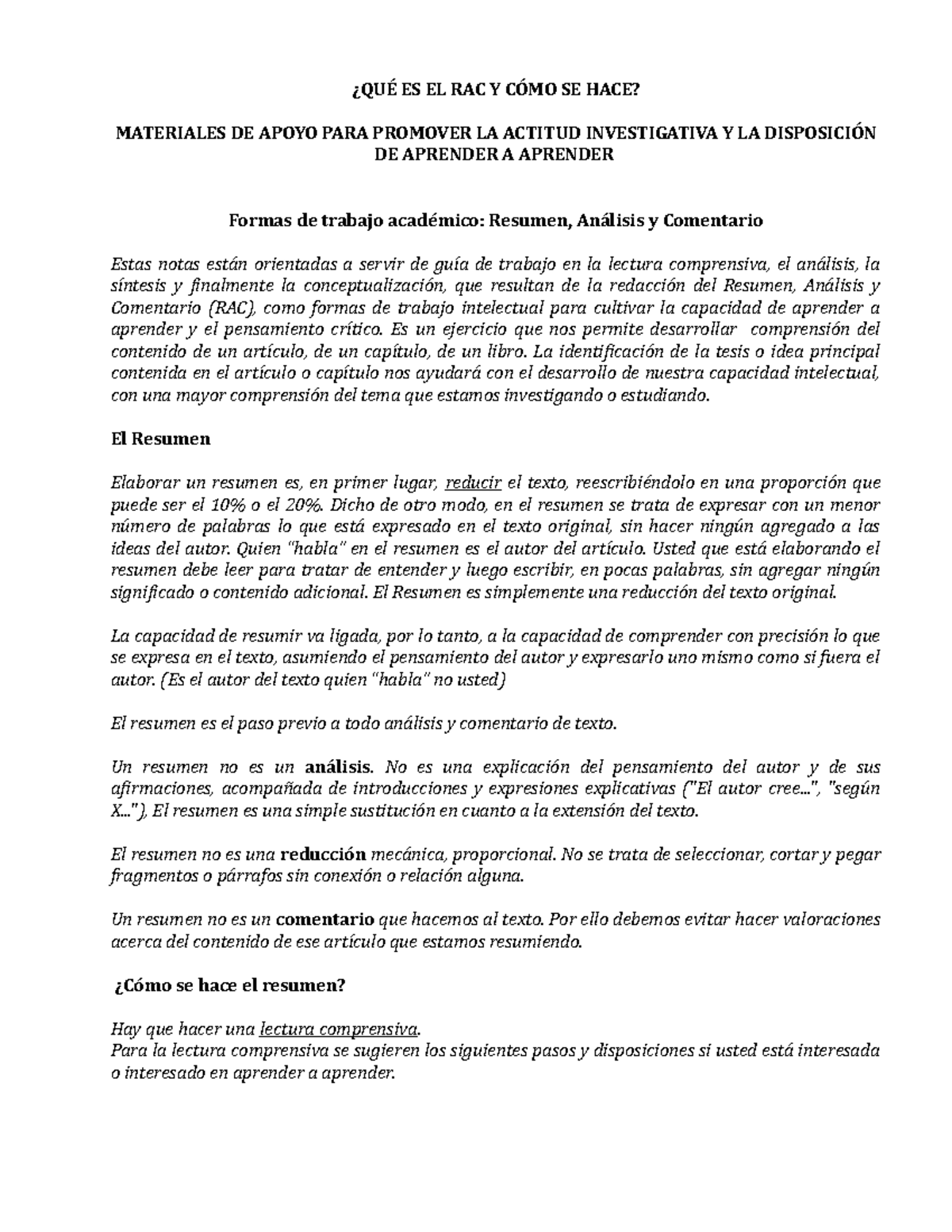 Guía para el Resumen, Análisis y Comentario (RAC) en Investigación ...