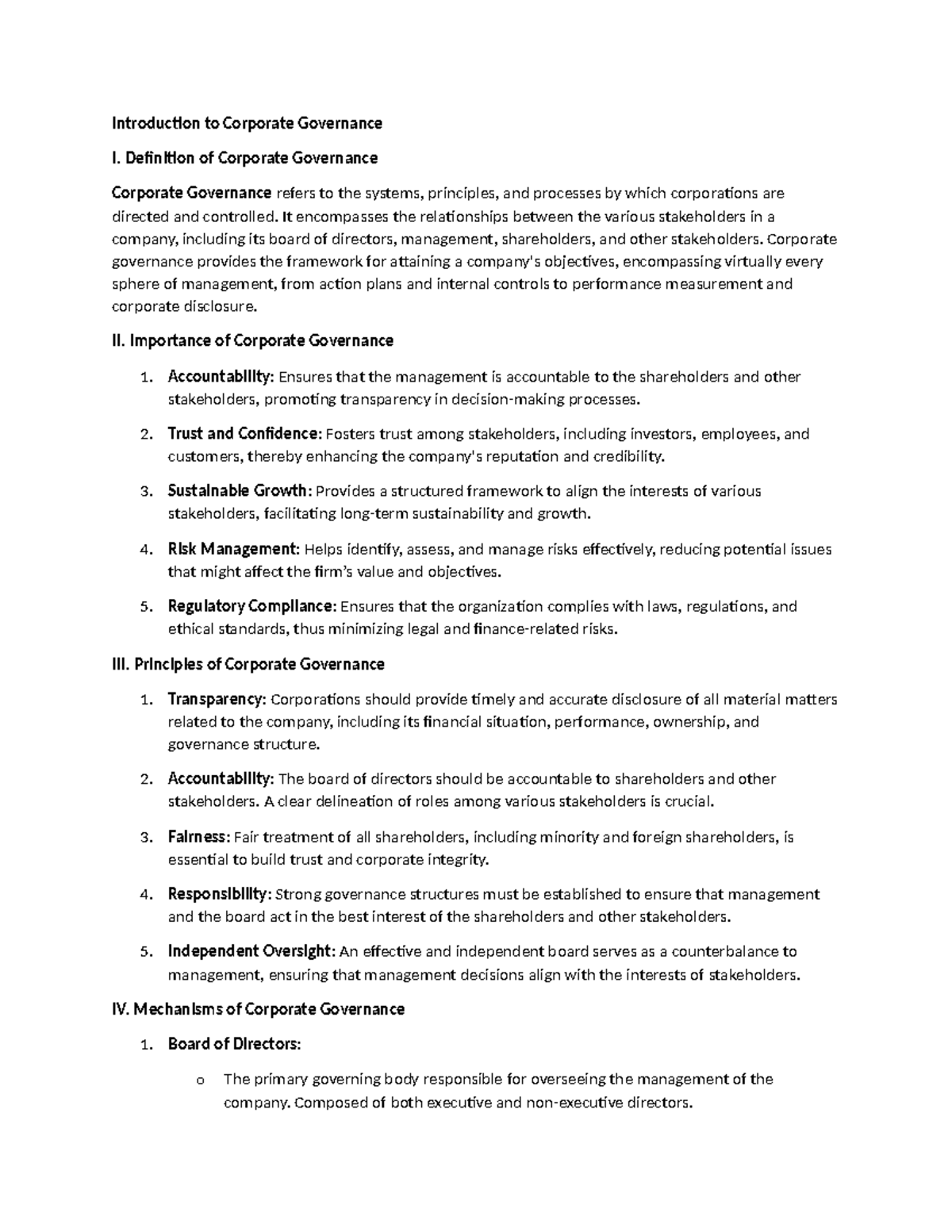 Introduction to Corporate Governance - Definition of Corporate ...