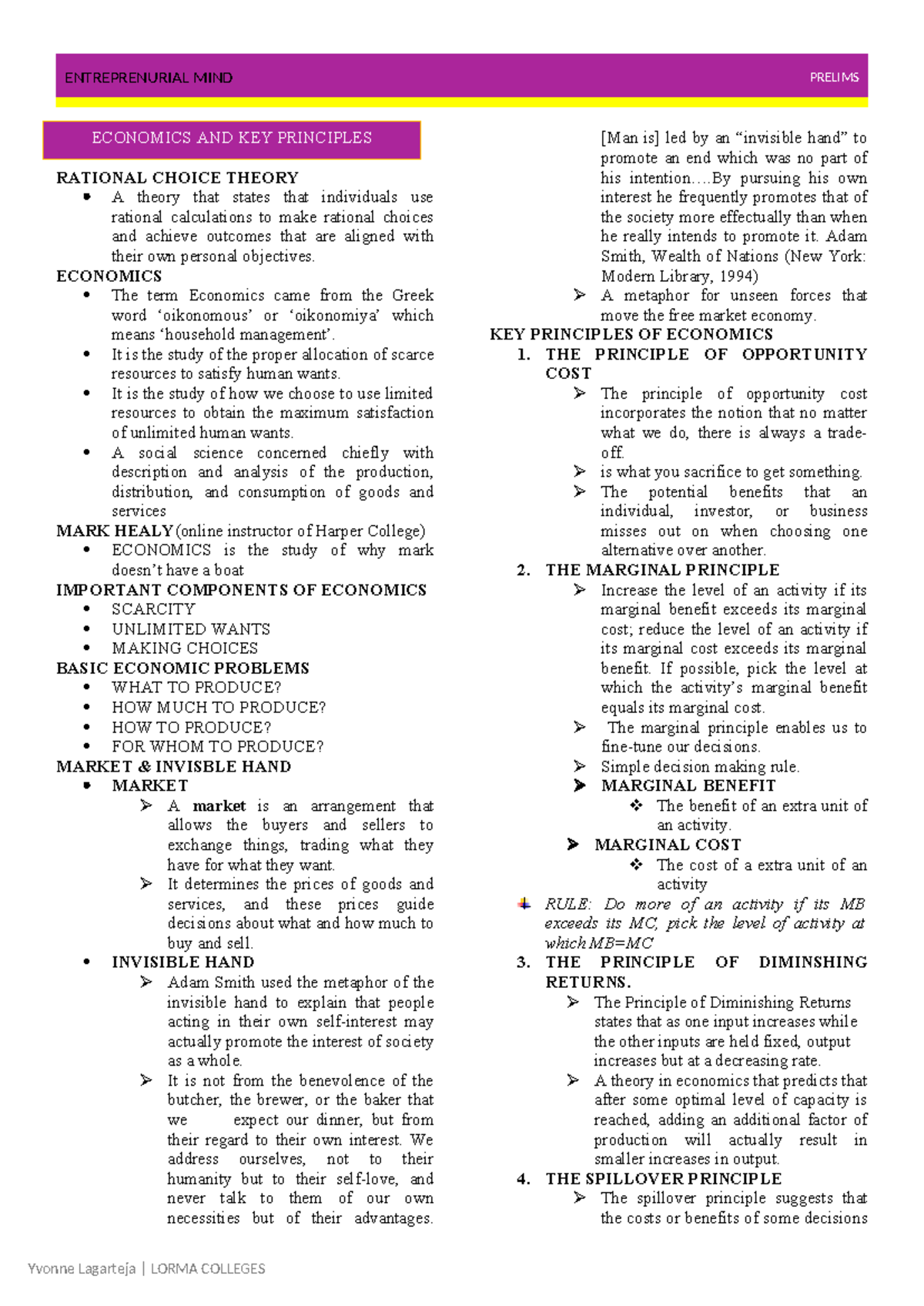 ECON 101: Key Principles of Economics and Rational Choice Theory - Studocu