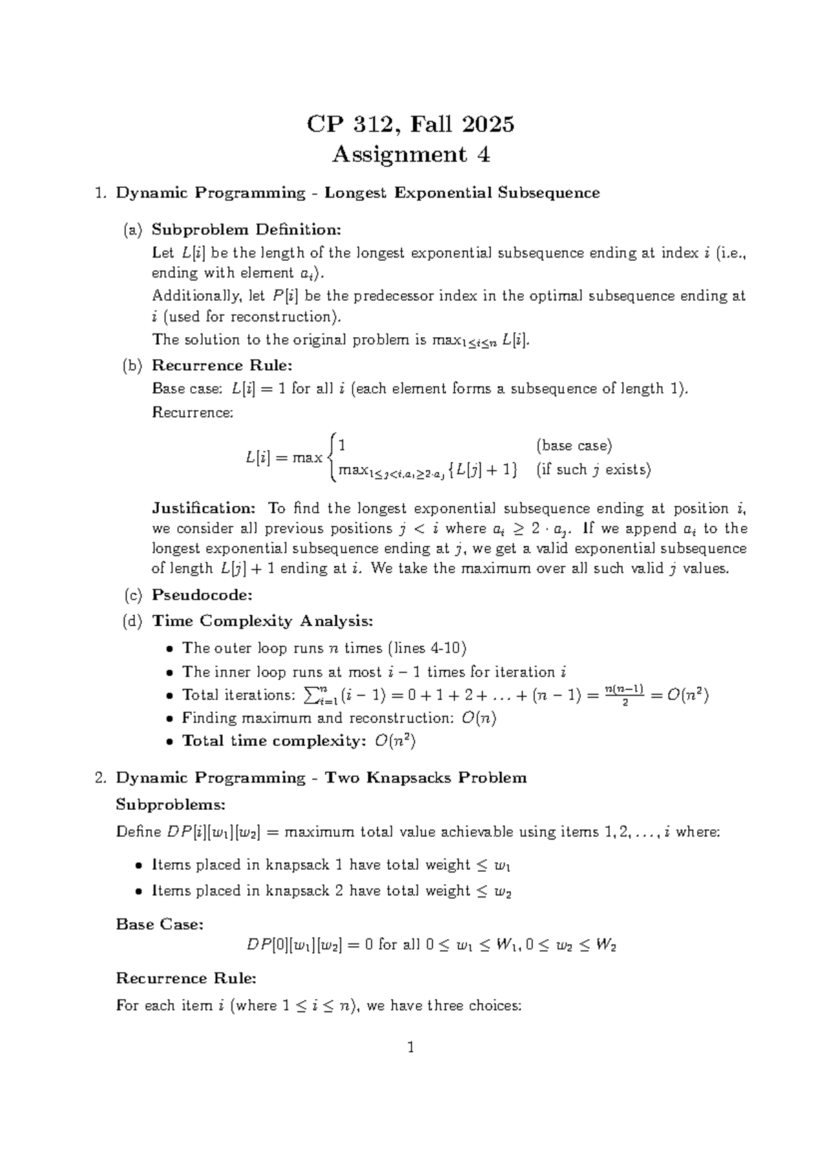 CP 312, Fall 2025 Assignment 4: Dynamic Programming & Graph Algorithms - Studocu