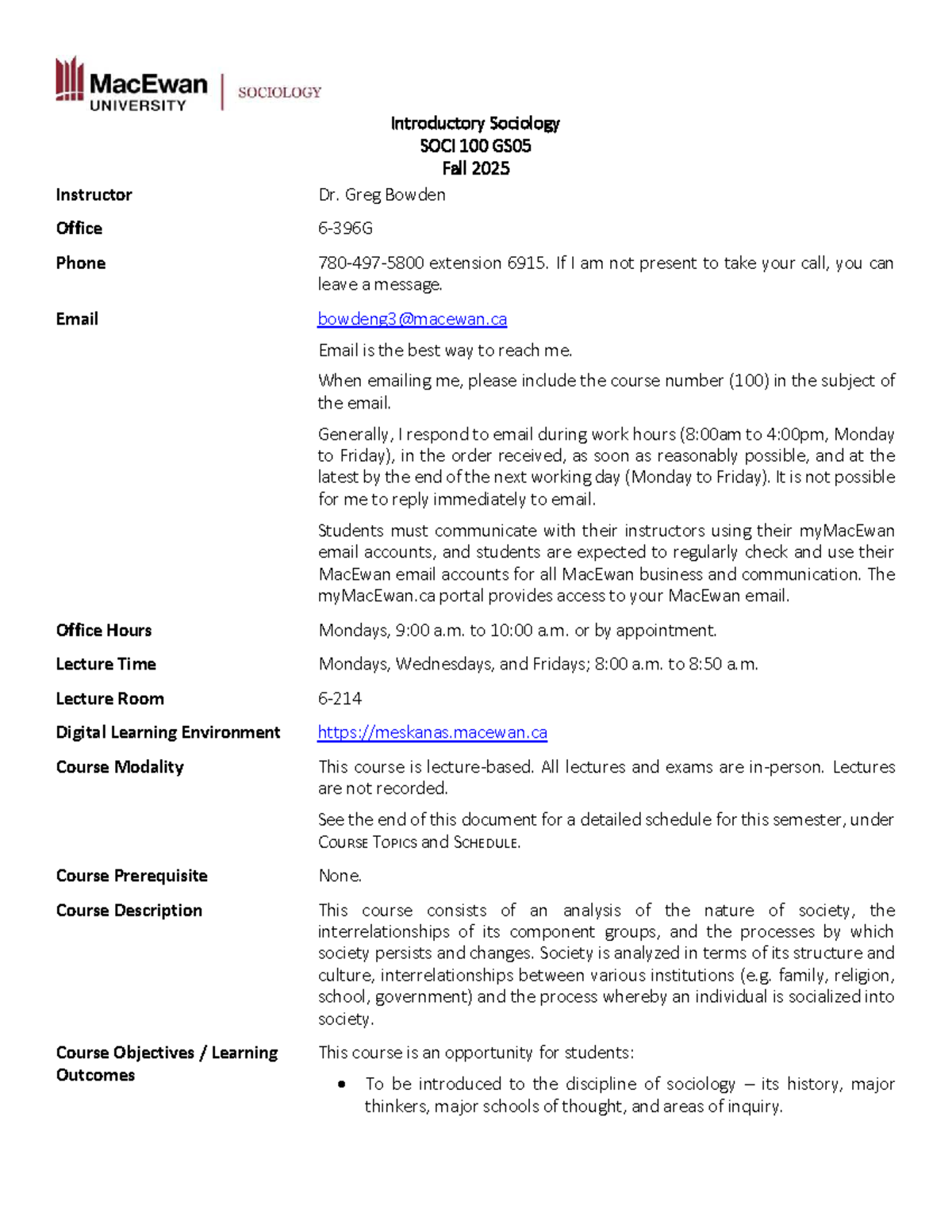 SOCI 100 GS05 Fall 2025: Introductory Sociology Course Overview - Studocu