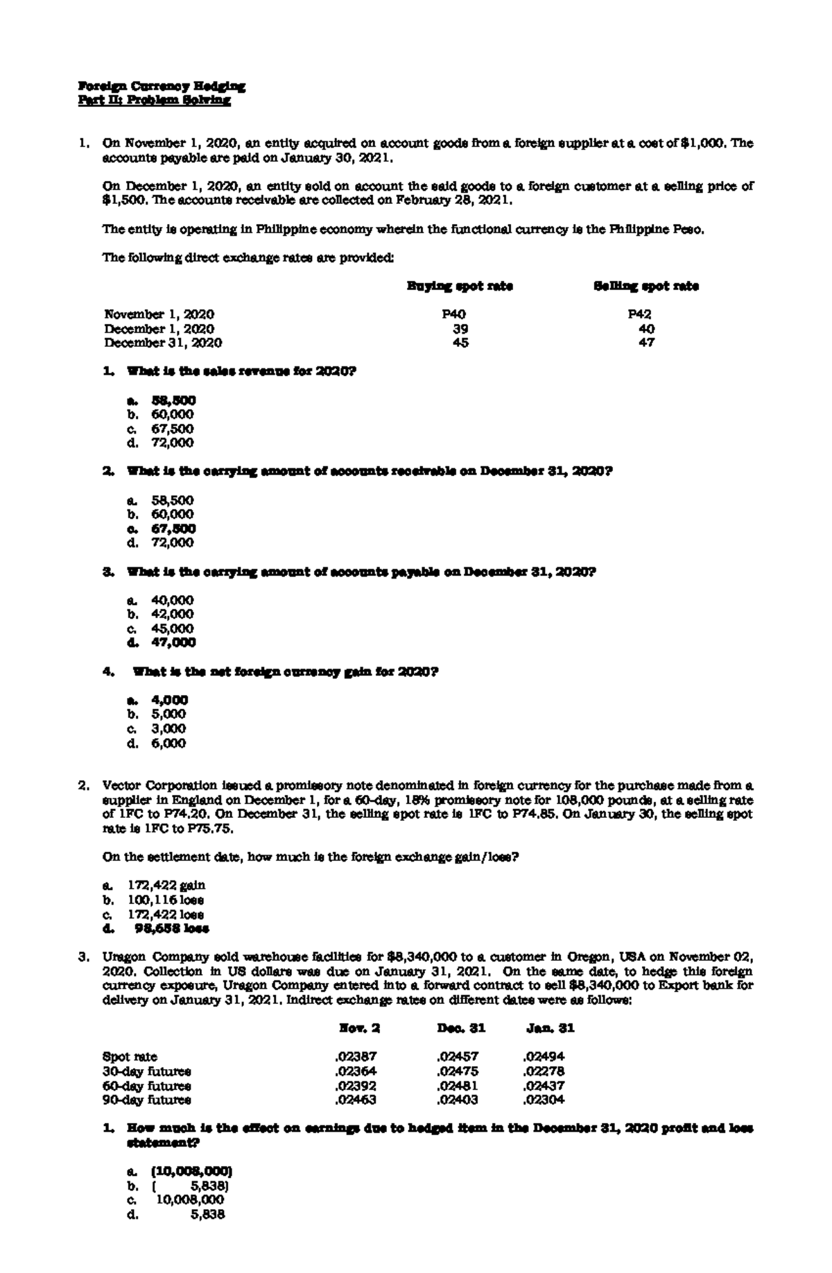 Accountancy Notes: Foreign Currency Hedging Practice Problems - Studocu