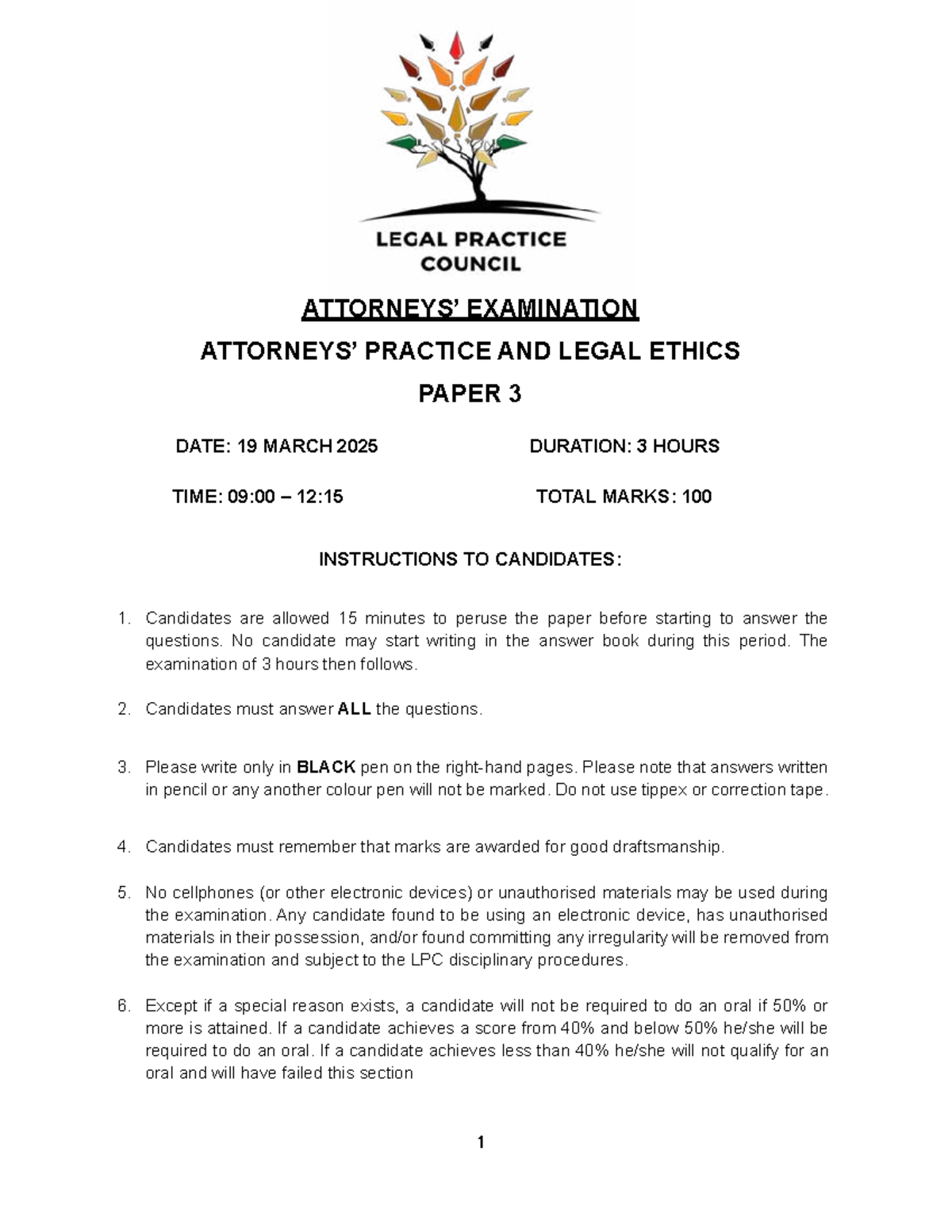 Attorneys Practice & Legal Ethics Exam Paper 3 - 19 March 2025 - Studocu