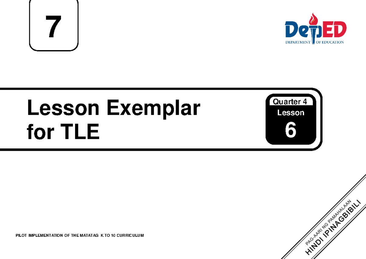 Q4 LE TLE 7 Lesson 6 Exemplar for MATATAG K to 10 Curriculum - Studocu