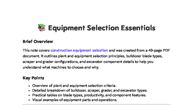 Equipment Selection Essentials: Week 6 Plants Moving Lecture Notes ...
