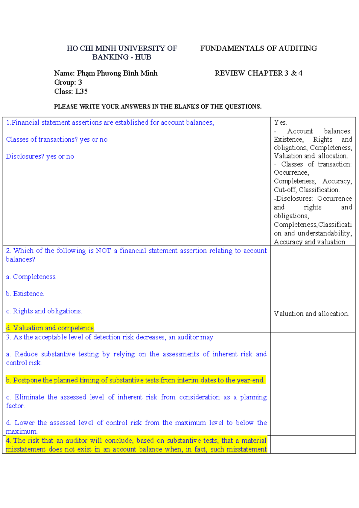 REVIEW OF AUDITING FUNDAMENTALS: CHAPTER 3 & 4 (L35) - Studocu