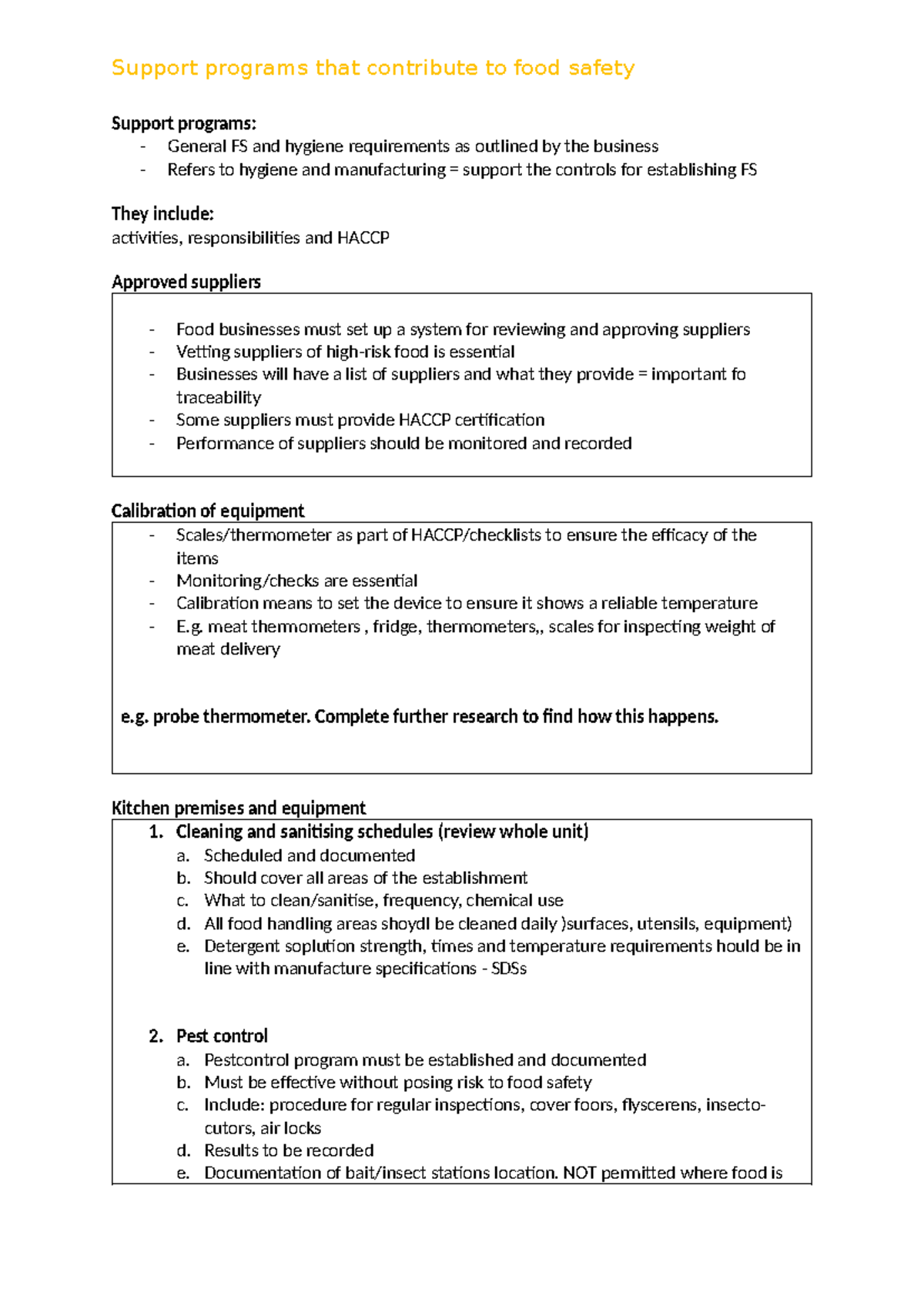 Support Programs for Food Safety: FS & Hygiene Requirements - Studocu