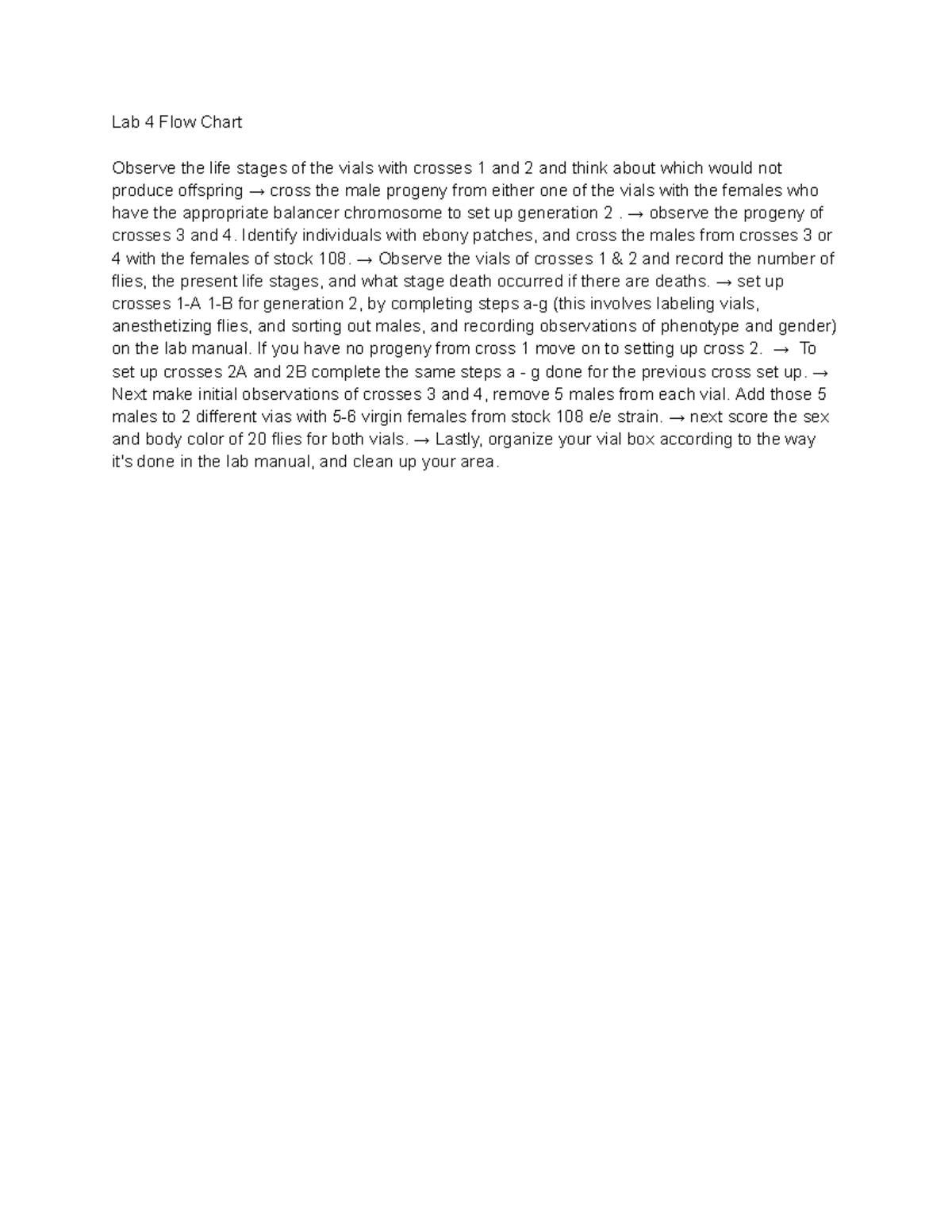 Lab 4 Flow Chart - protocol for lab 4 - Lab 4 Flow Chart Observe the ...