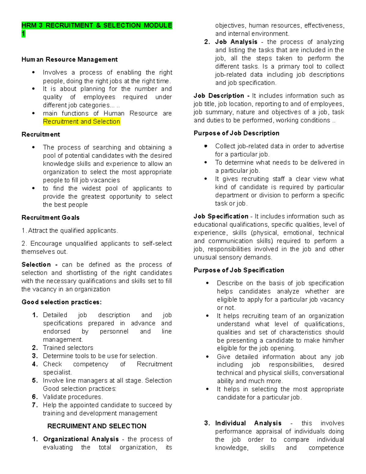 HRM 3 Recruitment - HRM 3 RECRUITMENT & SELECTION MODULE 1 Human ...