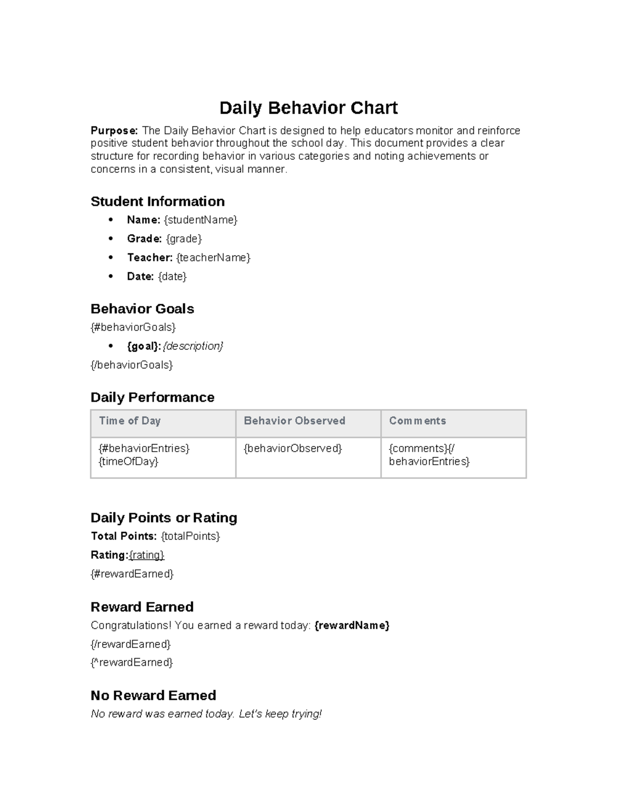 Daily-behavior-chart - Daily Behavior Chart Purpose: The Daily Behavior ...