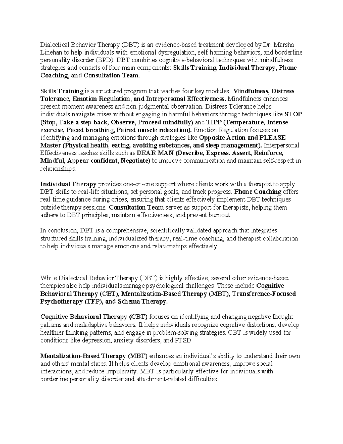 Dialectical Behavior Therapy - Marsha Linehan to help individuals with ...