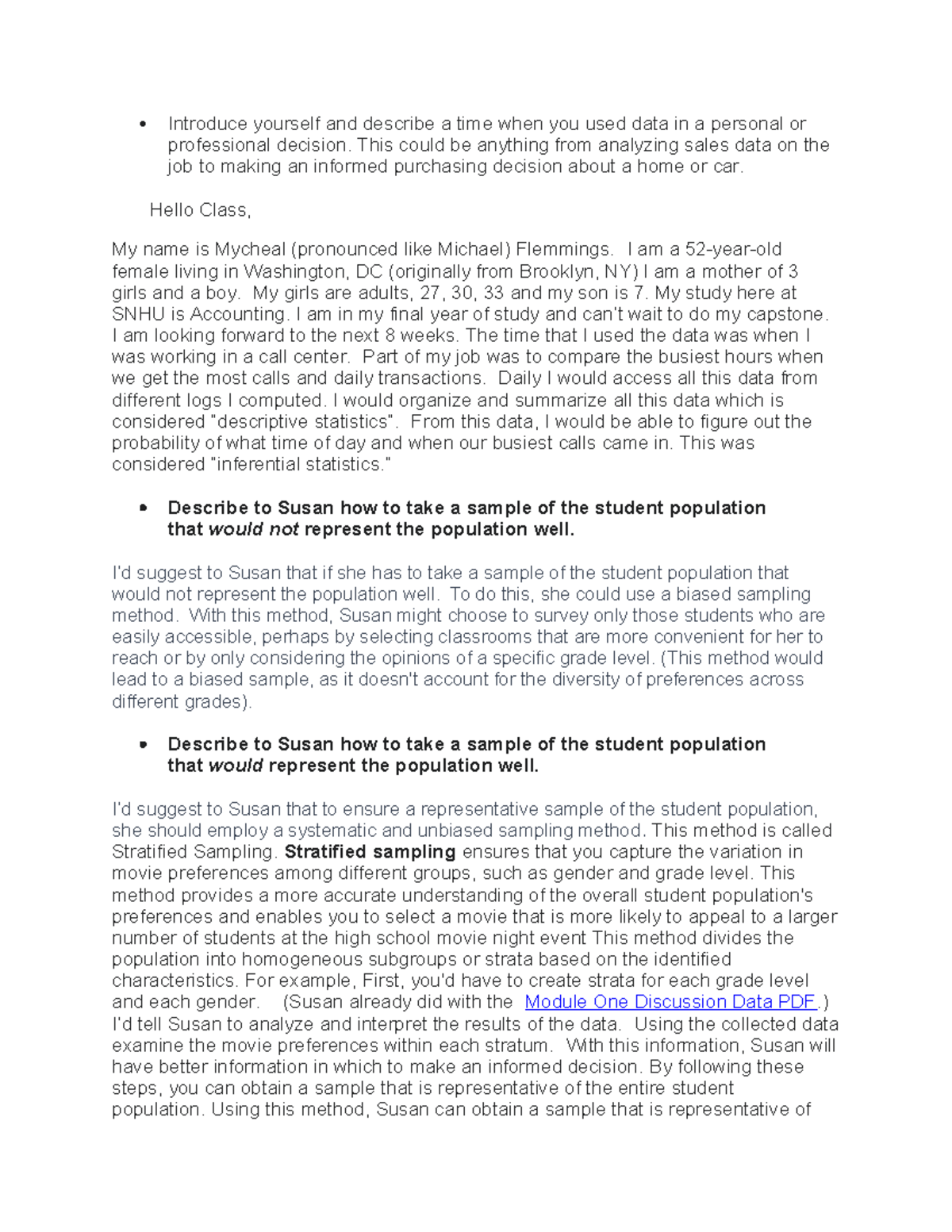 MAT240 Discussion: Understanding Population, Samples, and Bias - Studocu