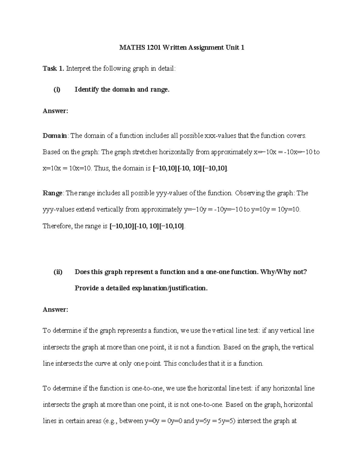 MATH 1201 Written Assignment Unit 1 - MATHS 1201 Written Assignment ...