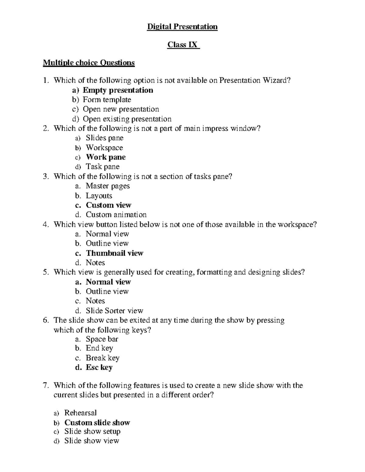 Digital Presentation Notes - Class IX MCQs & Q&A Guide - Studocu