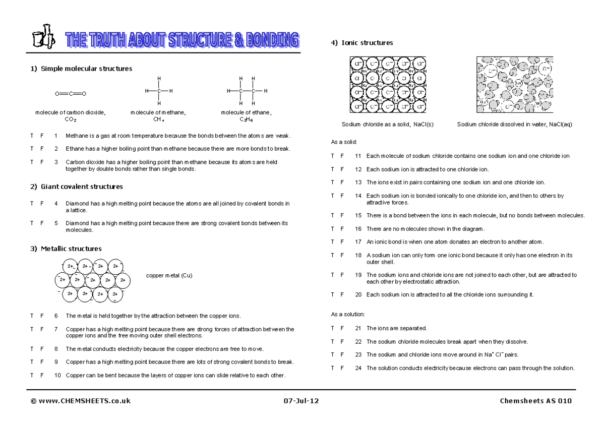 CHEMSHEETS AS 010: Structure & Bonding Concepts Overview - Studocu