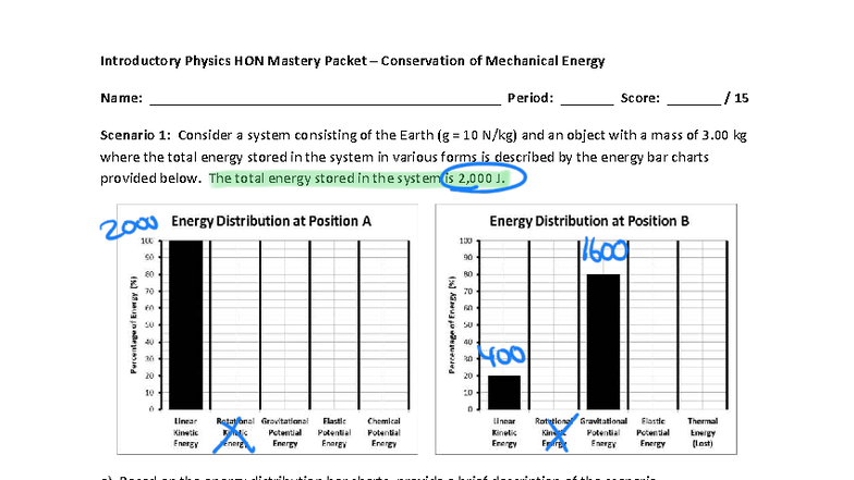 Intro Physics Y1 Unit 09 Mastery Packet: Conservation of Mechanical Energy - Studocu