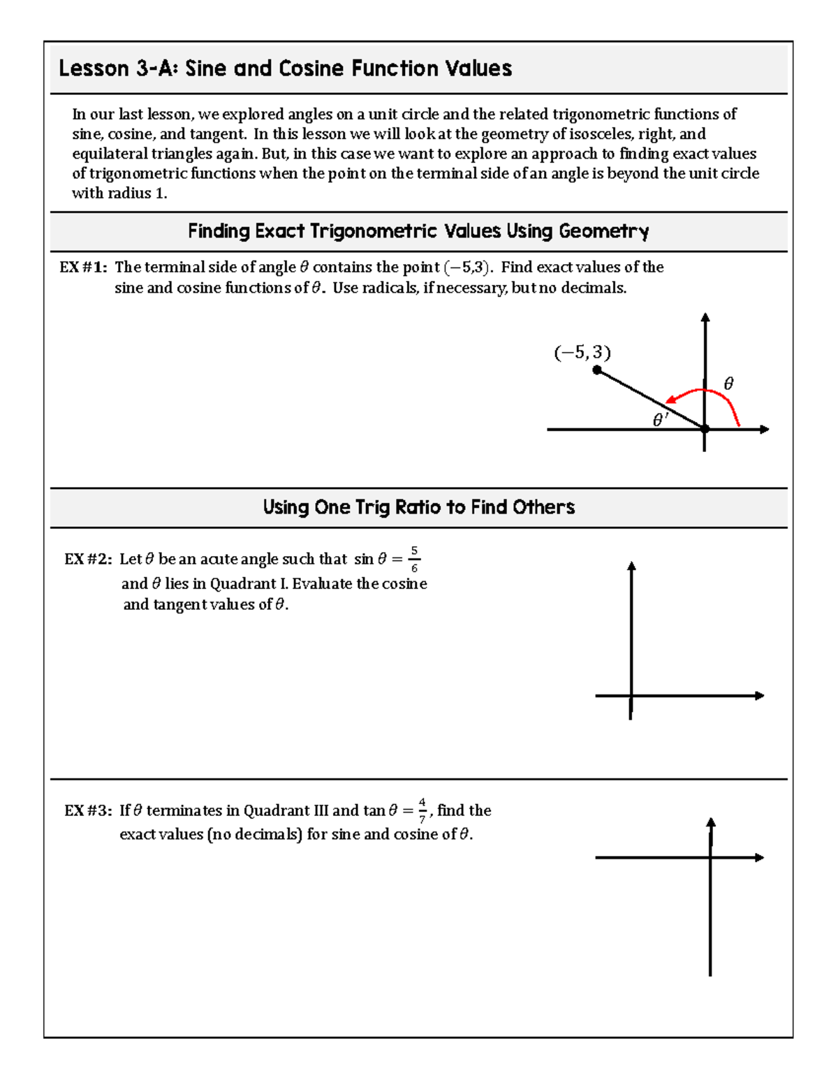 Lesson 3.3A: Sine and Cosine Function Values Notes - Studocu