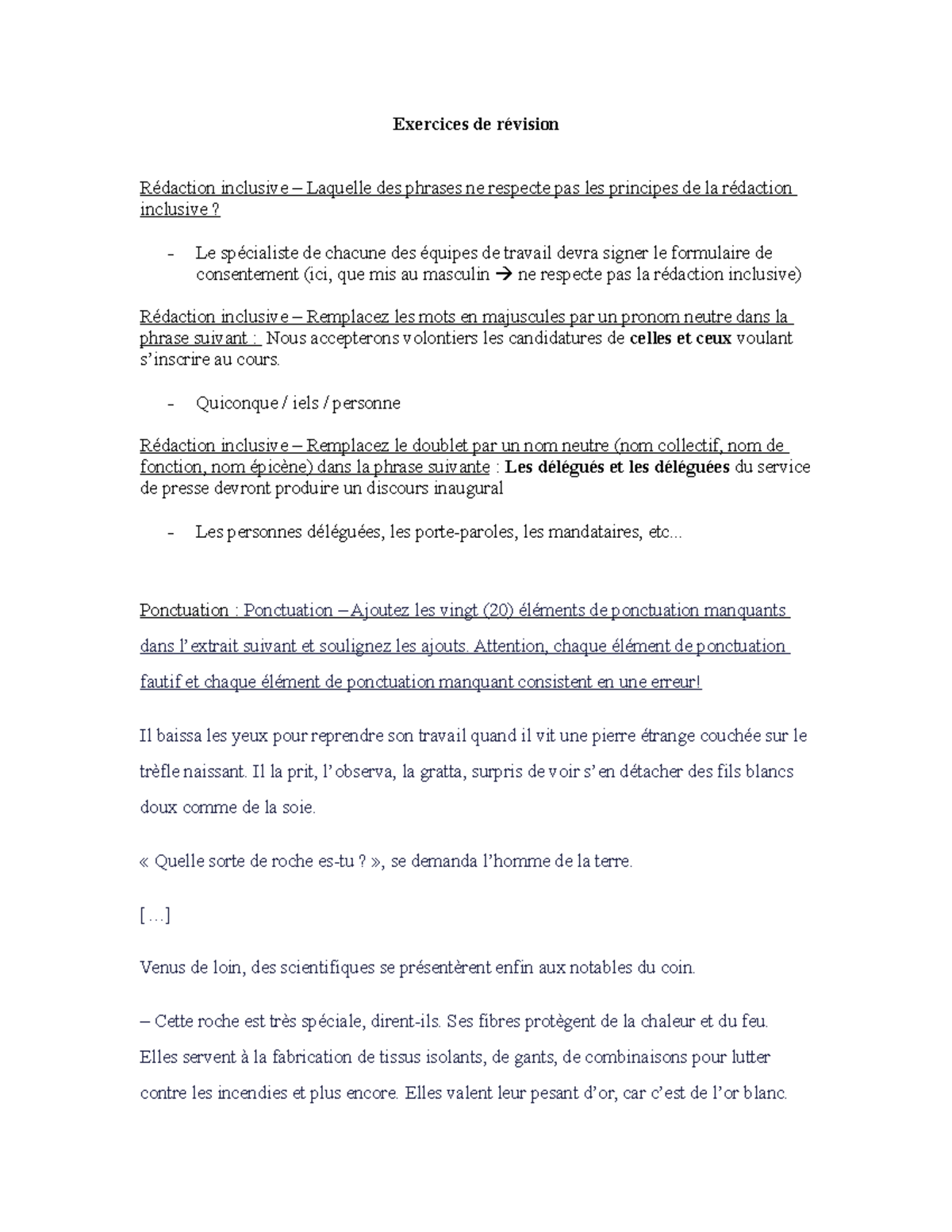Exercices de révision - Exercices de révision Rédaction inclusive ...
