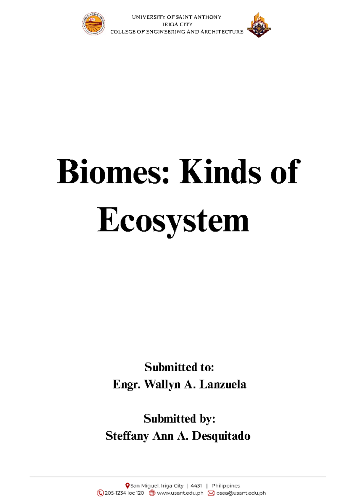 Biomes: Types of Ecosystems and Environmental Factors (ENGR 202) - Studocu